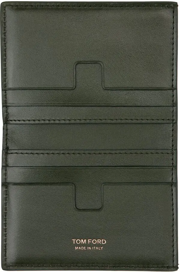 Tom Ford Green Printed Croc Folding Card Holder - Rifle Green